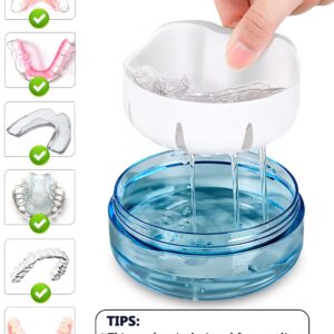 Denture Case, Definitely No-Leak Denture Bath Box for Traveling Perfectly, Denture Cup with Strainer & Magnetic Mirror, Completely Clean Care for Retainer, Mouth Guard, & Denture