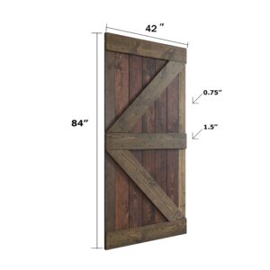 48in/60in/72in/84in x 84 in K Series Muti-Color Knotty Pine Wood Double Sliding Barn Door with Hardware Kit (84 in x 84 in, Kona Coffee/Smoky Gray)