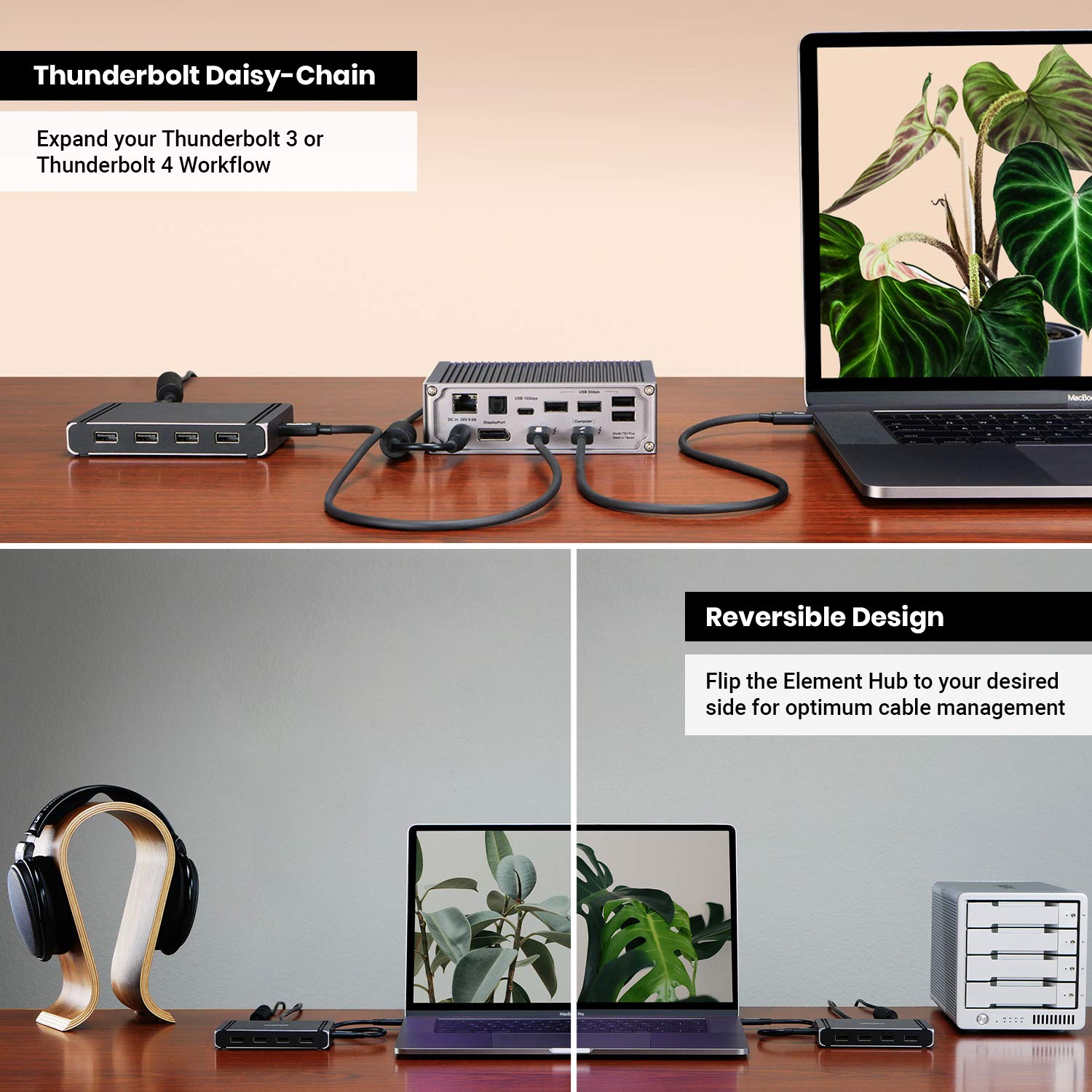 CalDigit Thunderbolt 4 Element Universal Multi-Port Hub with USB-C to HDMI 2.0b Adapter - 4X Thunderbolt 4/USB4 Ports, 4X USB 3.2 Gen2 10Gb/s Ports, Single display up to 8K or Dual 4K 60Hz Displays, 6