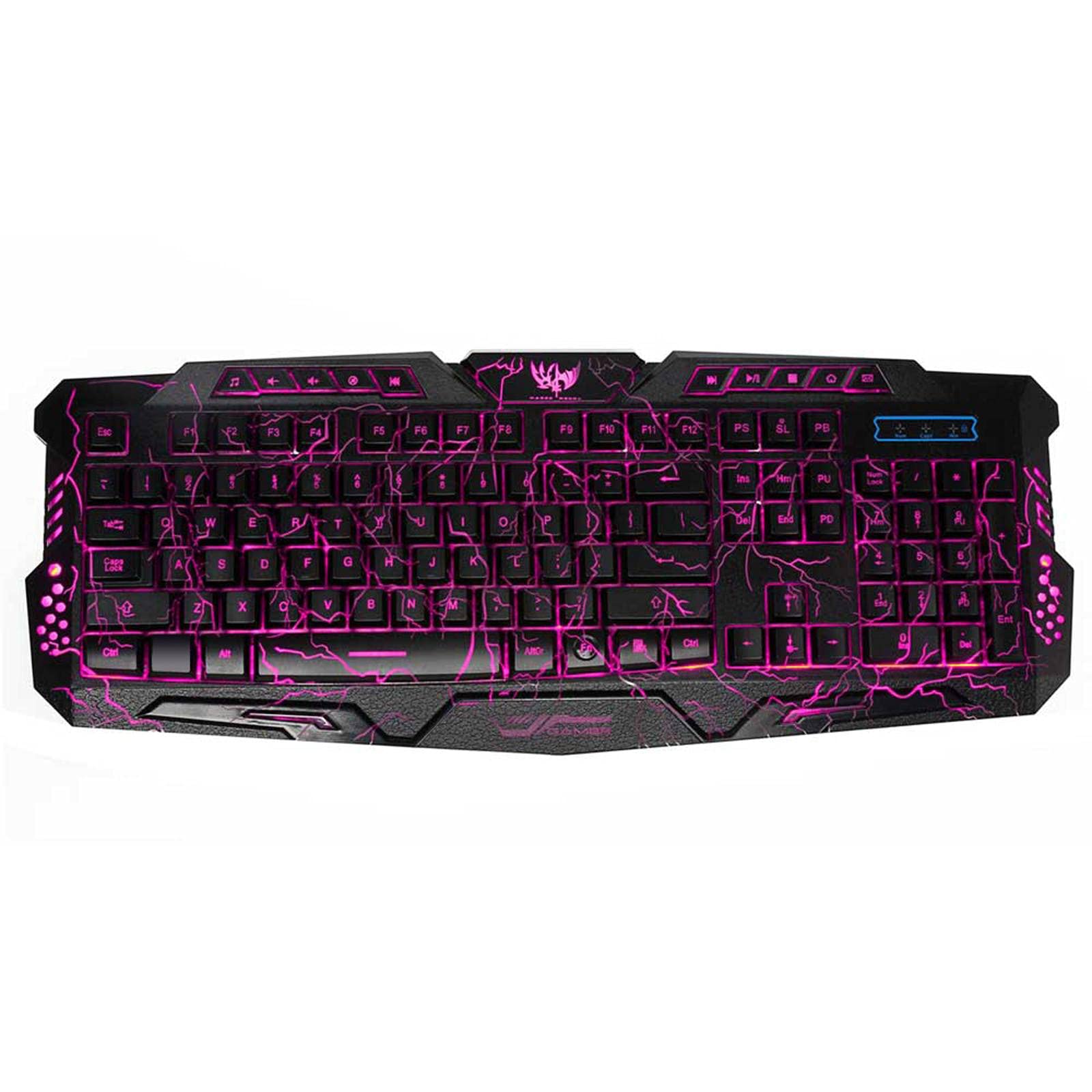 NA 114-Key LED Backlit Wired USB Gaming Keyboard with Cracking Pattern Black