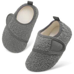 scurtain toddler baby boys girls cute shoes non skid hook and loop soft slipper warm plush lined grey infant size 3.5-4.5