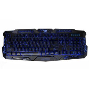 NA 114-Key LED Backlit Wired USB Gaming Keyboard with Cracking Pattern Black