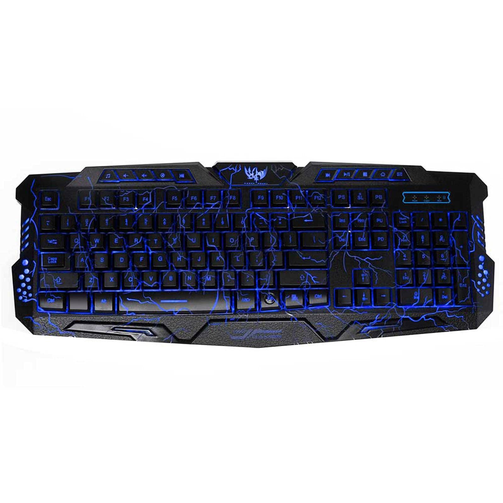 NA 114-Key LED Backlit Wired USB Gaming Keyboard with Cracking Pattern Black