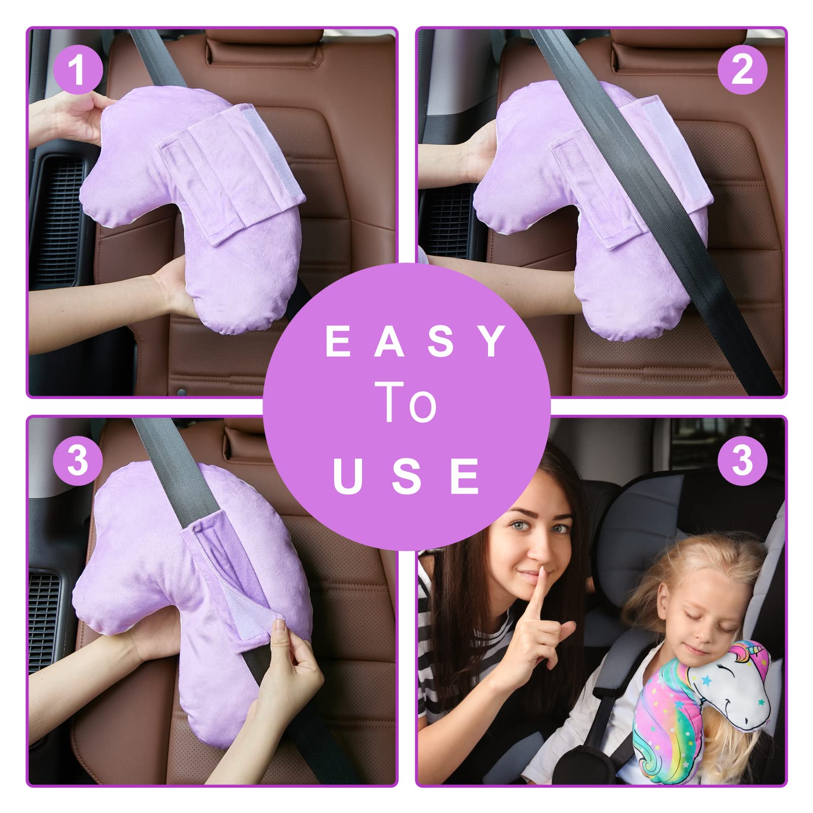 FIODAY Seat Belt Cover Pad for Kids Unicorn Seatbelt Pillow Soft Seat Belt Cover Car Pillow Toddler Travel Seat Strap Pad Neck Support for Girls Boys, Rainbow