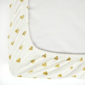 Lush Decor Baby Boho Metallic Hearts Allover Hearts Soft & Plush Fitted Crib Sheet, 52"x 28" x 9", White & Gold