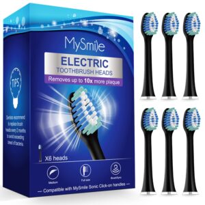 mysmile electric toothbrush replacement heads, 6 packs (black)