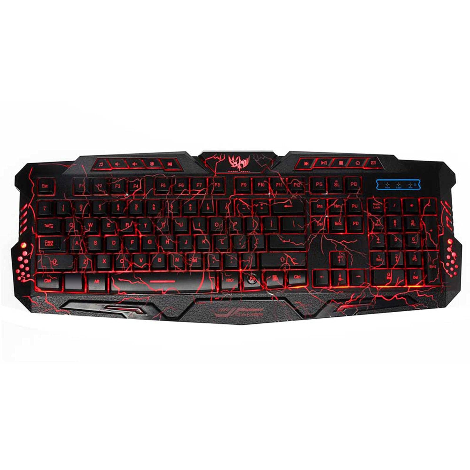 NA 114-Key LED Backlit Wired USB Gaming Keyboard with Cracking Pattern Black