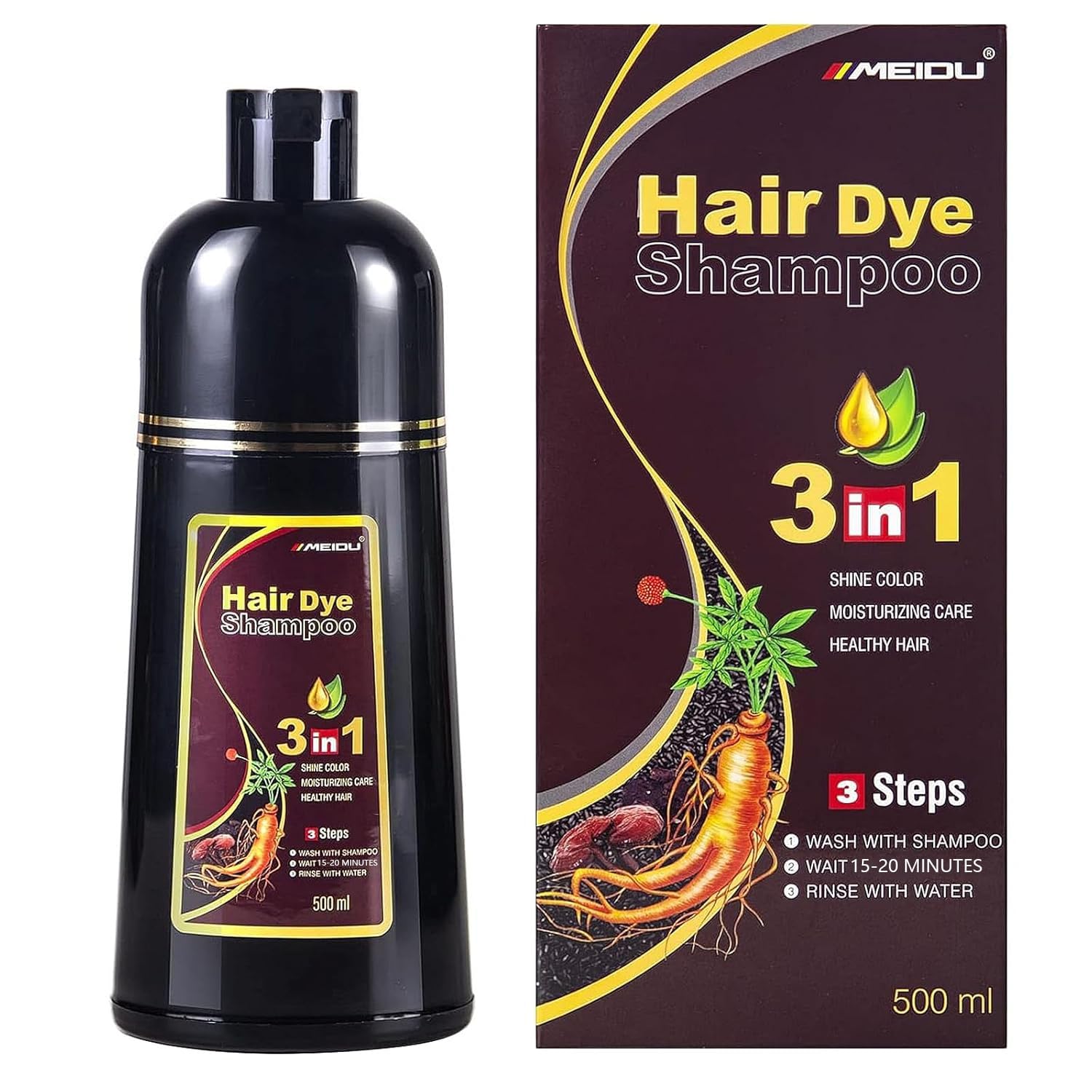 Ivnil Chestnut Brown Hair Dye Shampoo 3 in 1 Hair Color Shampoo for Women & Men - Herbal Ingredients Color Shampoo in Minutes 500ML