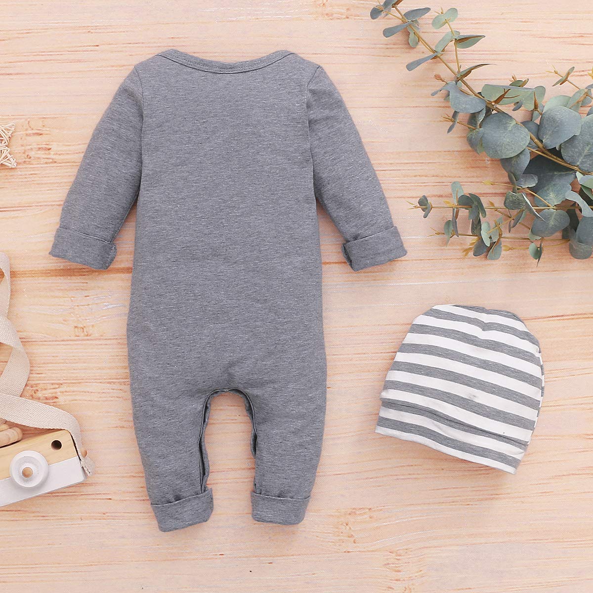 RCPATERN Newborn Baby Boy Clothes Set Little Brother Outfits Long Sleeve Romper Jumpsuit + Hat