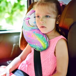 FIODAY Seat Belt Cover Pad for Kids Unicorn Seatbelt Pillow Soft Seat Belt Cover Car Pillow Toddler Travel Seat Strap Pad Neck Support for Girls Boys, Rainbow