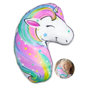 fioday seat belt cover pad for kids unicorn seatbelt pillow soft seat belt cover car pillow toddler travel seat strap pad neck support for girls boys, rainbow