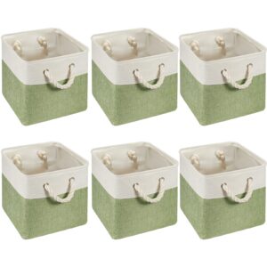 6 pcs 11 x 11 inch cube storage bins fabric cube storage organizer bins foldable storage cube baskets with sturdy carry handles multipurpose storage cube for home (green, white)