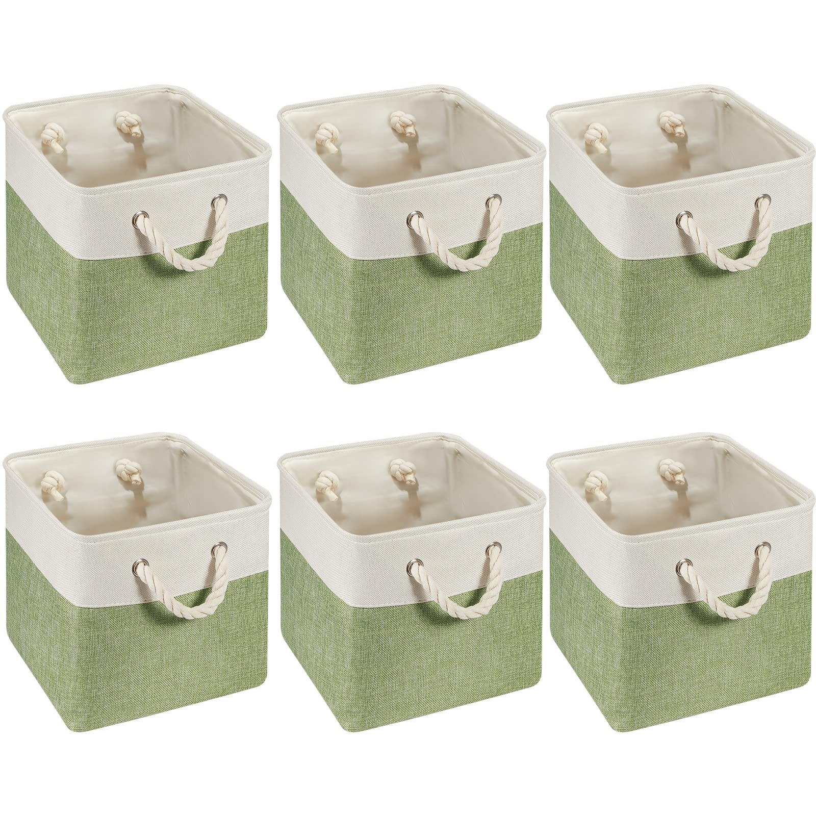 6 Pcs 11 x 11 Inch Cube Storage Bins Fabric Cube Storage Organizer Bins Foldable Storage Cube Baskets with Sturdy Carry Handles Multipurpose Storage Cube for Home (Green, White)