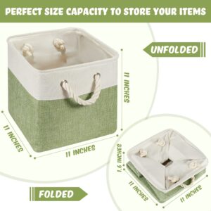 6 Pcs 11 x 11 Inch Cube Storage Bins Fabric Cube Storage Organizer Bins Foldable Storage Cube Baskets with Sturdy Carry Handles Multipurpose Storage Cube for Home (Green, White)