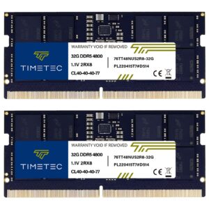 timetec 64gb kit(2x32gb) ddr5 4800mhz pc5-38400 unbuffered non-ecc 1.1v cl40 2rx8 dual rank 262 pin sodimm laptop memory ram module upgrade (64gb kit(2x32gb))