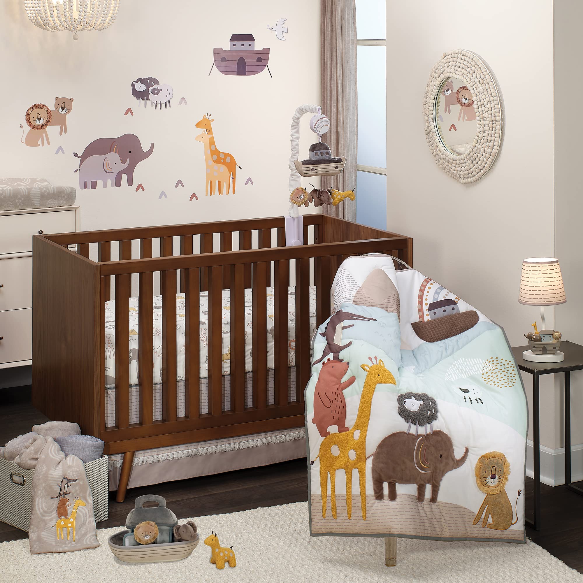 Lambs & Ivy Baby Noah Taupe Elephant/Ark/Rainbow 100% Cotton Fitted Crib Sheet