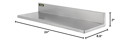 VEVOR Stainless Steel Wall Shelf, 8.6'' x 24'', 44 lbs Load Heavy Duty Commercial Wall Mount Shelving w/Backsplash for Restaurant, Home, Kitchen, Hotel, Laundry Room, Bar (2 Packs)