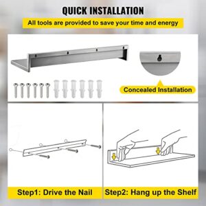 VEVOR Stainless Steel Wall Shelf, 8.6'' x 24'', 44 lbs Load Heavy Duty Commercial Wall Mount Shelving w/Backsplash for Restaurant, Home, Kitchen, Hotel, Laundry Room, Bar (2 Packs)