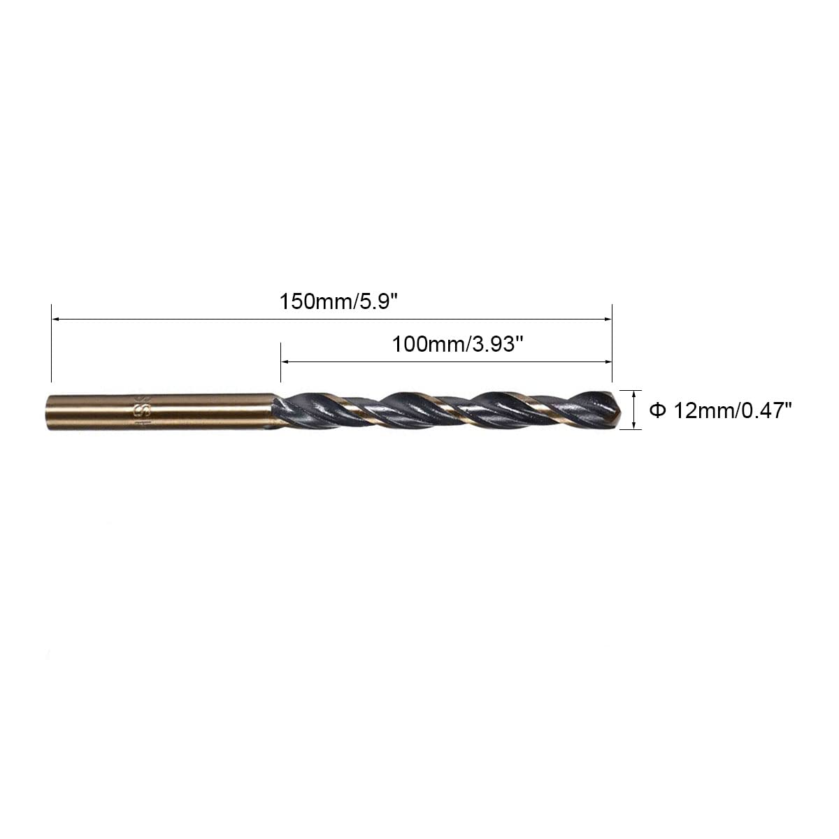 FOCMKEAS 2 PCS 12mm Twist Drill Bit High Speed Steel 4341 Straight Shank Gold and Black Coated Drilling Bits for Home Improvment DIY, Metal/Wood/Plastic