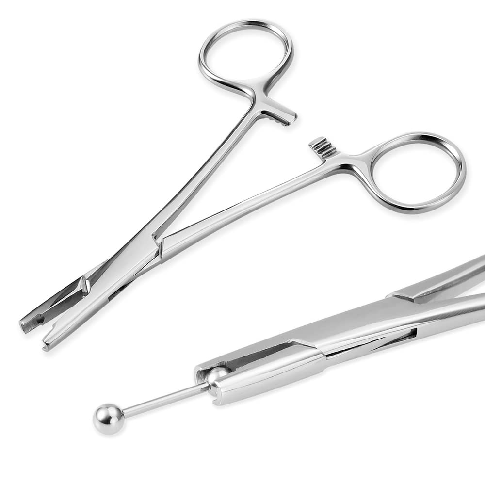 JIESIBAO Piercing Ball Removal Tool,5mm Jaw Stainless Steel Piercing Holding Tools Ball Unscrew and Screw Dermal Anchor Forceps for Dermal Tops Pliers for Nose Septum Labret Earrings Piercing