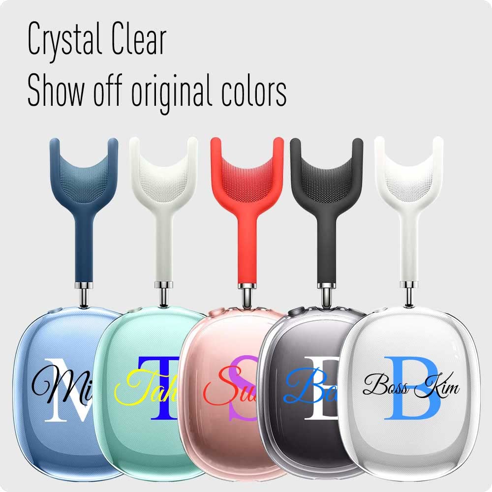 Custom Name & Initial Crystal Clear Case for Apple AirPod Max，Thin Customized Signature Transparent Protective Ear Cup Covers (Clear Pink)