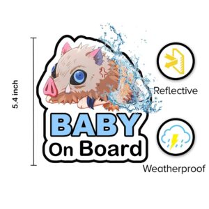 Daina Super Cute Baby Inosuke On Board Reflective Bumper Sticker, Reflective Kid Safety Slow Down Sign Sticker Decals for Cars, 1 pc. AT-027I