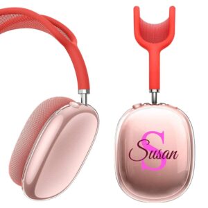 custom name & initial crystal clear case for apple airpod max，thin customized signature transparent protective ear cup covers (clear pink)