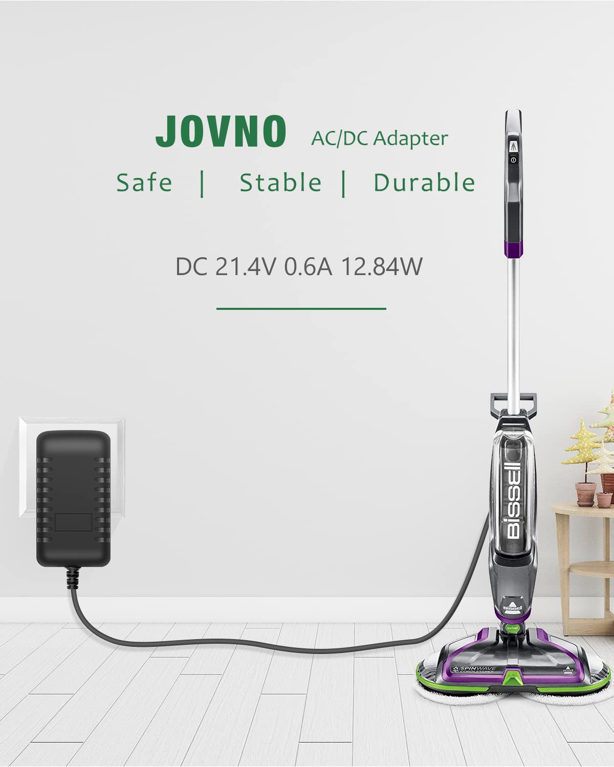 Power Cord Replacement Bissell SpinWave 2315 Charger for 23159 2315A 23158 23157 2307 SpinWave Cordless Hard Floor Mop 1614563 1611574 Charger, JOVNO 21.4V 600mA Adapter, 6.6ft Extra Long Power Cord