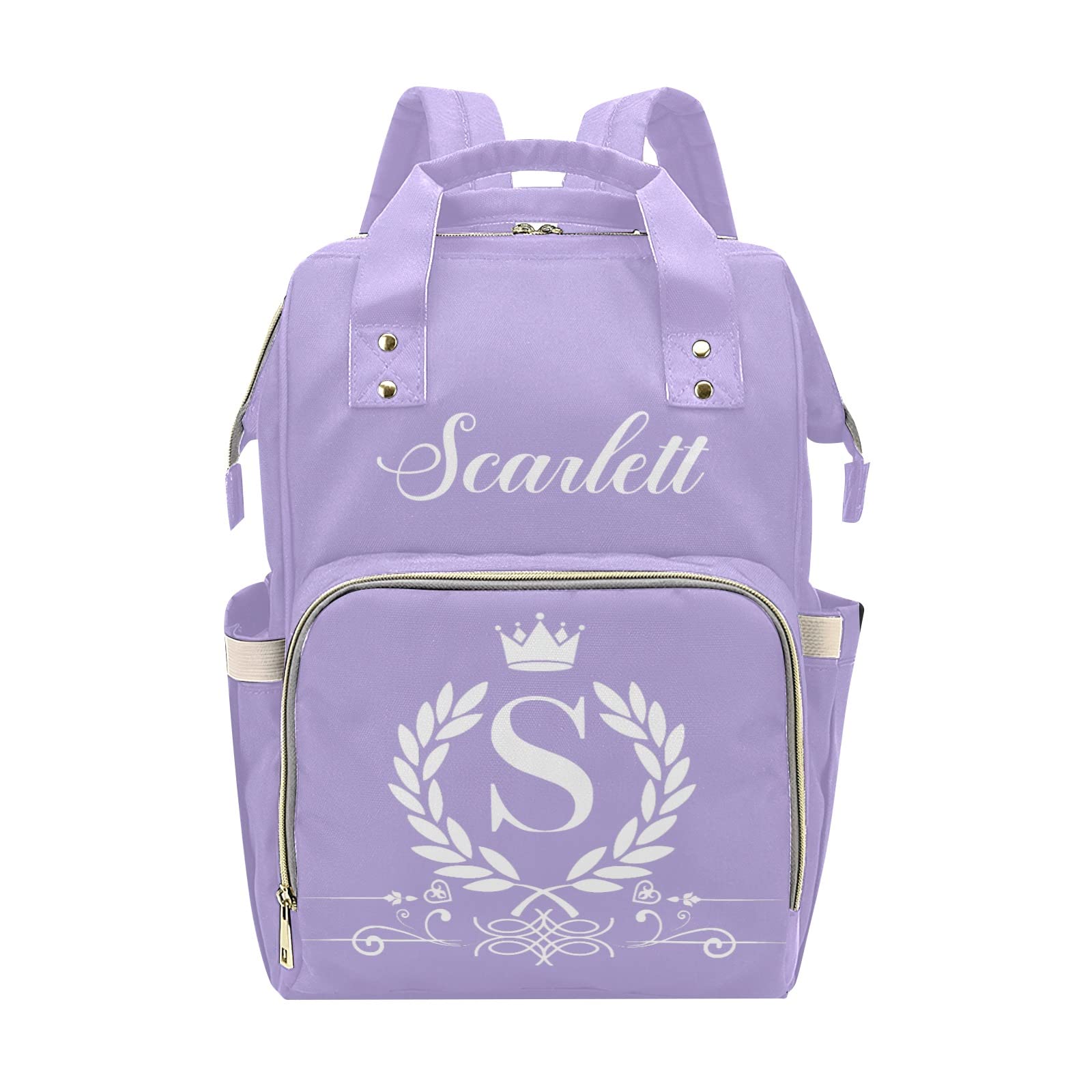 Personalized Diaper Bag Backpack Tote,Princess Wreath Purple,Custom Diaper Bags for Shower Gift