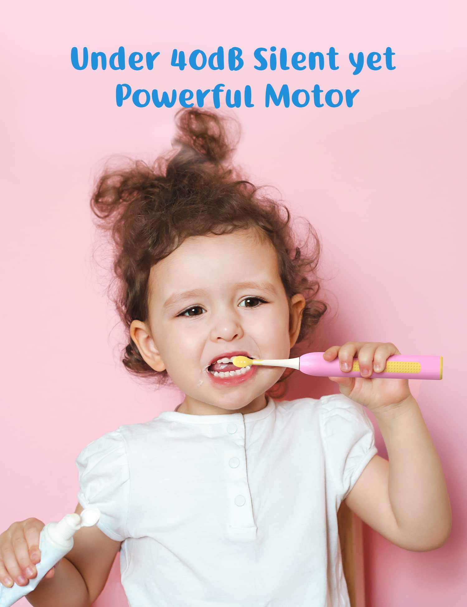 FOSOO Kids Electric Toothbrushes, Electric Toothbrush Kids Sonic Rechargeable 180 Days Battery Life,2 Modes with Memory,IPX7 Waterproof,2 Minutes Built-in Smart Timer for Ages 3+,4 Brush Heads (Pink)