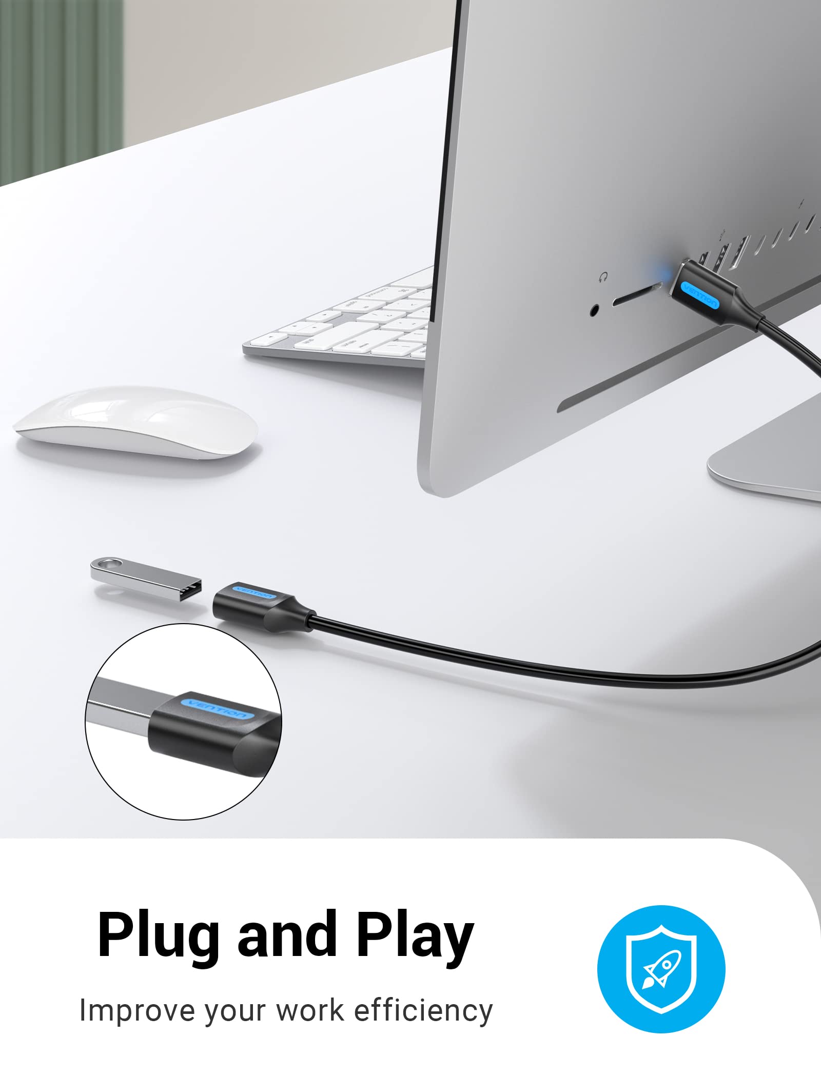 VENTION 4-Port USB 3.0 Hub and USB Extension Cable 6.6FT