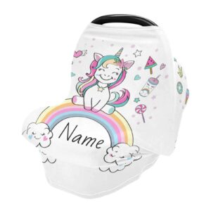 custom personalise cute unicorn rainbow baby car seat covers donut ice cream carseat canopy soft infant stroller cover nursing breastfeeding covers for girls boys newborn fit summer spring autumn