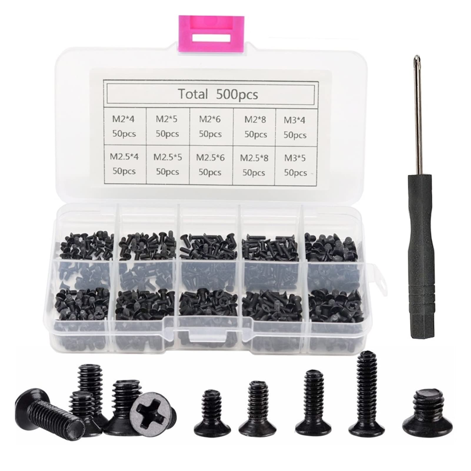 Wshao store 500Pcs M2 M2.5 M3 KM Screw Flat Head Screws Laptop Notebook Screws Set Kit for Computer Small Screw (Color : 500pcs Mix)