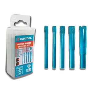 cortool dry diamond drill bits for porcelain tile ceramic glass marble, 5pcs 1/4", 5/16", 3/8", 1/2" tile drill bit, tile saw, vacuum brazed diamond core drill bits with round hex shank