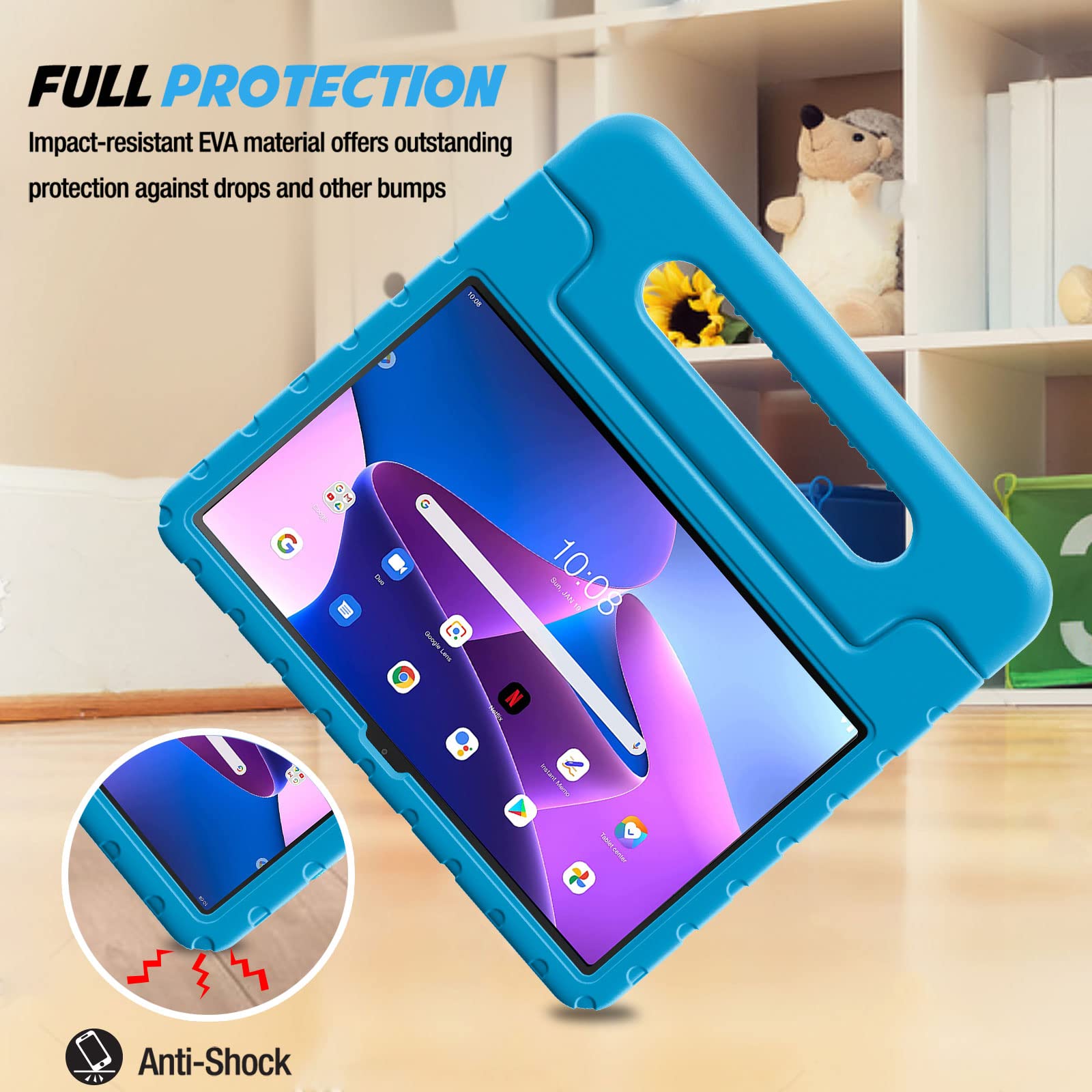 ProCase Kids Case for Lenovo Tab M10 Plus 3rd Gen 10.6 Inch 2022, Shockproof Lightweight Portable with Handle Baby Friendly Case for Tab M10 Plus 10.6" 2022 TB-125F/128F –Blue