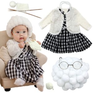 spokki newborn photography props 7 pcs old lady cosplay newborn girl photoshoot outfits, cute grandma costume for baby girls studio shoots photo props