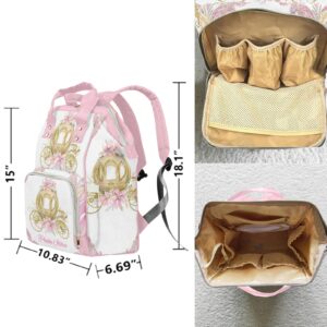 Pink Gold Car Floral Personalized Diaper Backpack with Name,Custom Travel DayPack for Nappy Mommy Nursing Baby Bag One Size