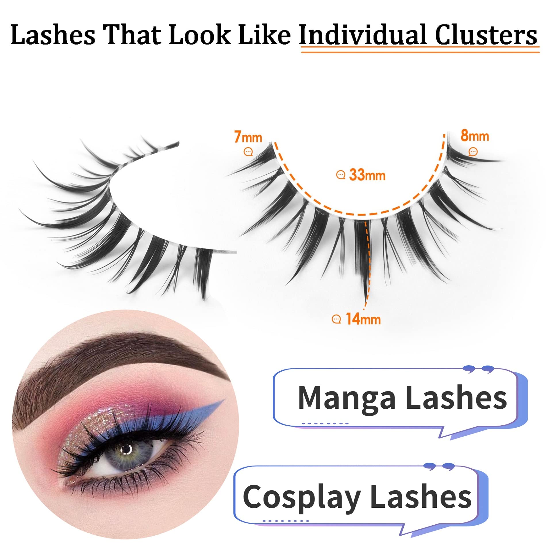 Manga Lashes Natural Look Anime False Eyelashes Individual Wispy Korean Makeup Eye Lashes Clusters 10 Pairs Asian Chinese Japanese Fake Eyelashes Pack by Geeneiya