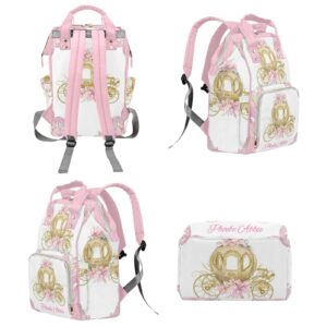 Pink Gold Car Floral Personalized Diaper Backpack with Name,Custom Travel DayPack for Nappy Mommy Nursing Baby Bag One Size