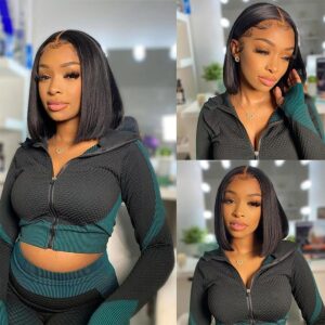 sogram bob wig human hair straight 12 inch 13x4 lace front wigs human hair 180% density pre plucked with baby hair short bob transparent lace frontal wigs for black women