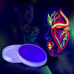 MEICOLY Neon Purple Face Paint,Water Activated Face Paint,Glow in The Dark Full Body Paint,Washable Non-toxic Fluorescent Single Color Body Paint,1.05oz,Neon Pastel Purple/UV Light Purple