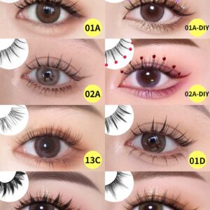 Manga Lashes Natural Look Anime False Eyelashes Individual Wispy Korean Makeup Eye Lashes Clusters 10 Pairs Asian Chinese Japanese Fake Eyelashes Pack by Geeneiya