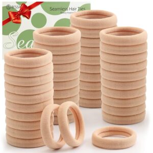 100 pcs thick seamless tan hair ties, ponytail holders hair accessories no damage for thick hair (light blonde colors)