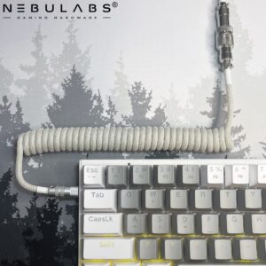 Nebulabs 5ft Keyboard Cable Gaming PC's Mechanical Aviator Classic Coiled Cable USB-C Cable, Customized Plug with Detachable Connector, USB-C GX-16 Mod Pro USB-A to USB-C - Beige