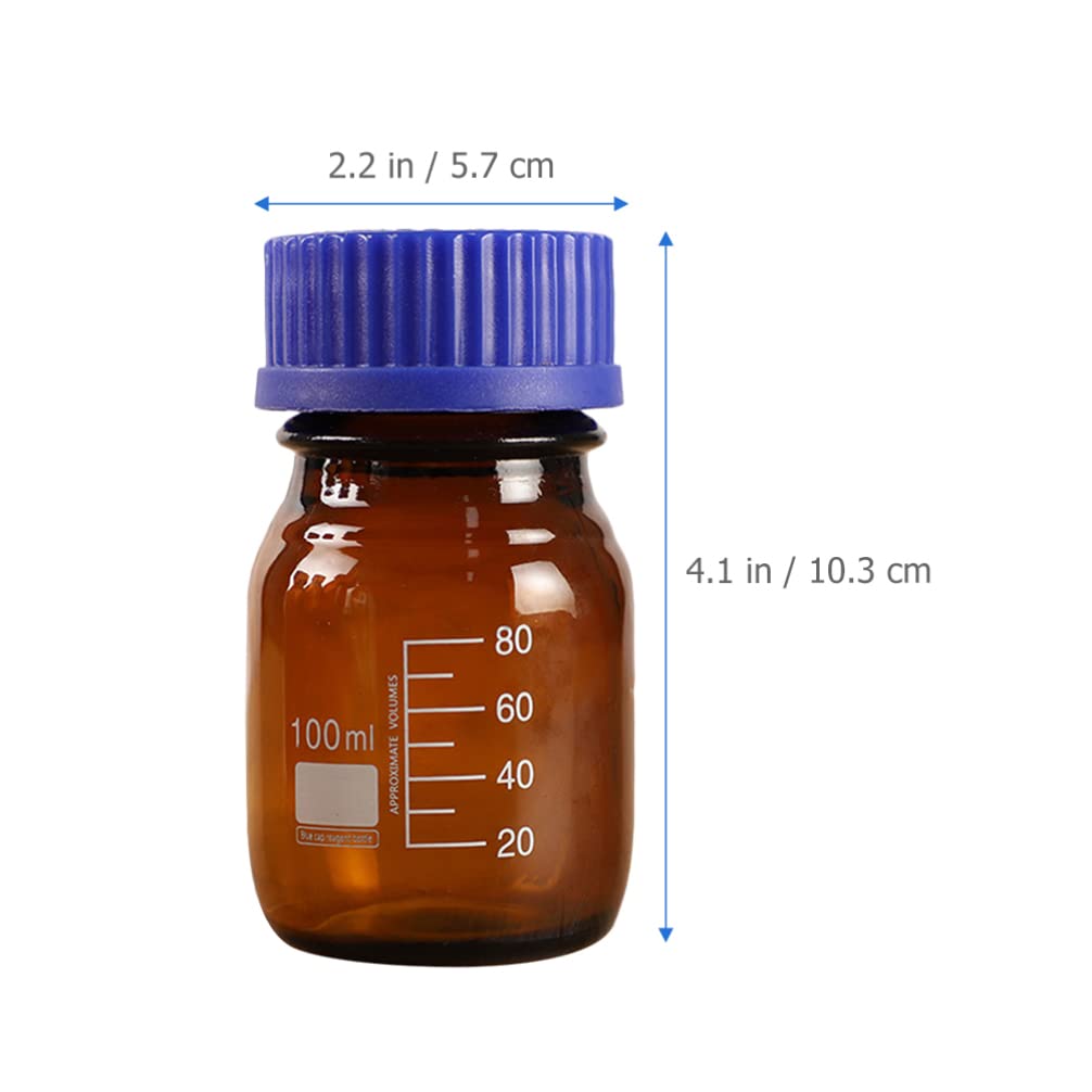 100ml Storage Glass Bottles with Cap - 3pcs Round Media Storage Bottles Amber Graduated Lab Reagent Container for Lab Scientific Glassware Classrooms Home