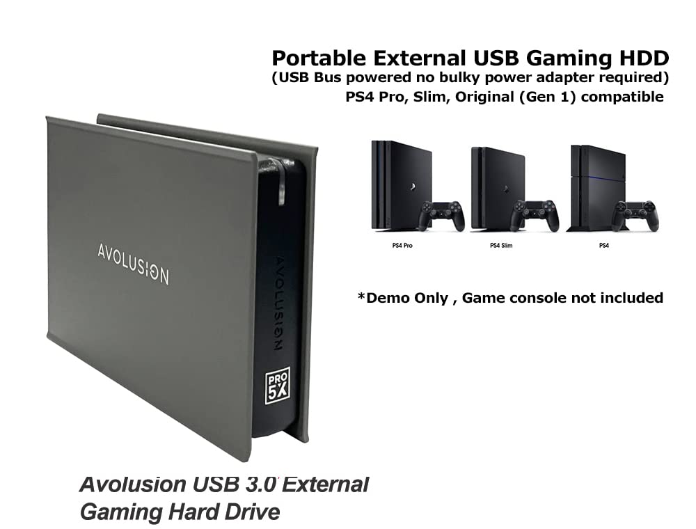 Avolusion Mini Pro-5X 1TB USB 3.0 Portable External Gaming Hard Drive - Grey (for PS4, Pre-Formatted) (Renewed)