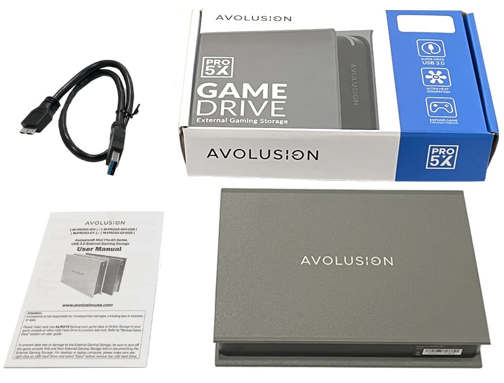 Avolusion Mini Pro-5X 1TB USB 3.0 Portable External Gaming Hard Drive - Grey (for PS4, Pre-Formatted) (Renewed)