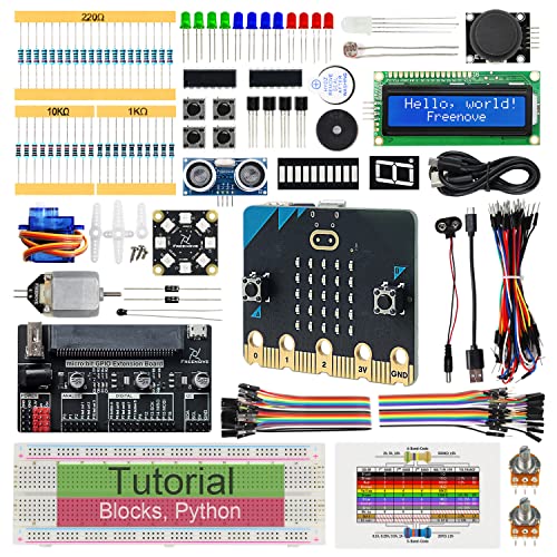 Freenove Super Starter Kit for BBC Micro:bit (V2 Included), 266-Page Detailed Tutorial, 192 Items, 38 Projects, Blocks and Python Code