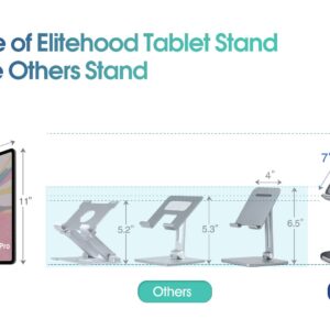 elitehood Aluminum iPad Pro 12.9 Stand, Adjustable iPad Stand Holder for Desk, Large Back Portable Monitor Stand, Tablet Stand Compatible with 15.6’’ Monitor, iPad Pro 12.9, iPad Air Mini 6 5