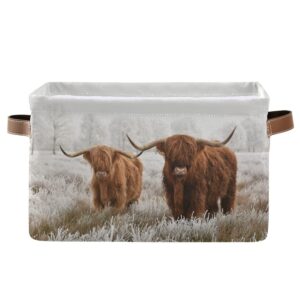 scottish highland cow storage basket fabric storage bin baskets bull farmhouse funny animal foldable storage boxes bag for baby cloth dog toy book storage cubes shelf closet basket 16×12×8 inches